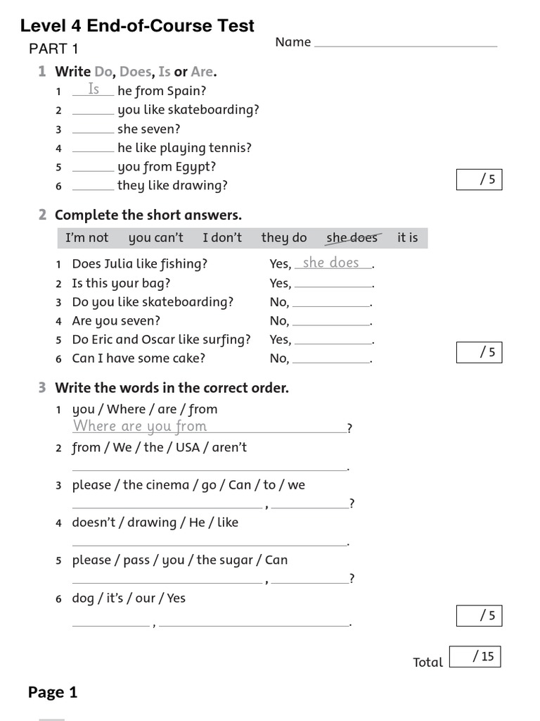 Level 4 - End-of-Course Test 1 | PDF | Linguistics | Grammar