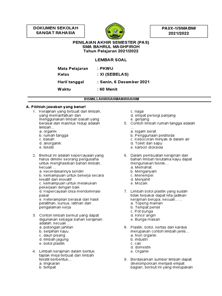 Soal UAS PKWU XI - I | PDF