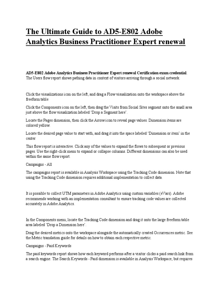 The Ultimate Guide To AD5-E802 Adobe Analytics Business Practitioner Expert Renewal | PDF ...