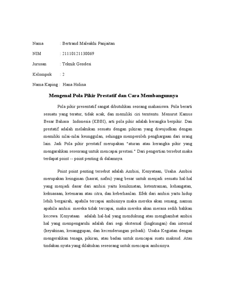 Essai Berfikir Prestatif | PDF | Pengembangan Diri