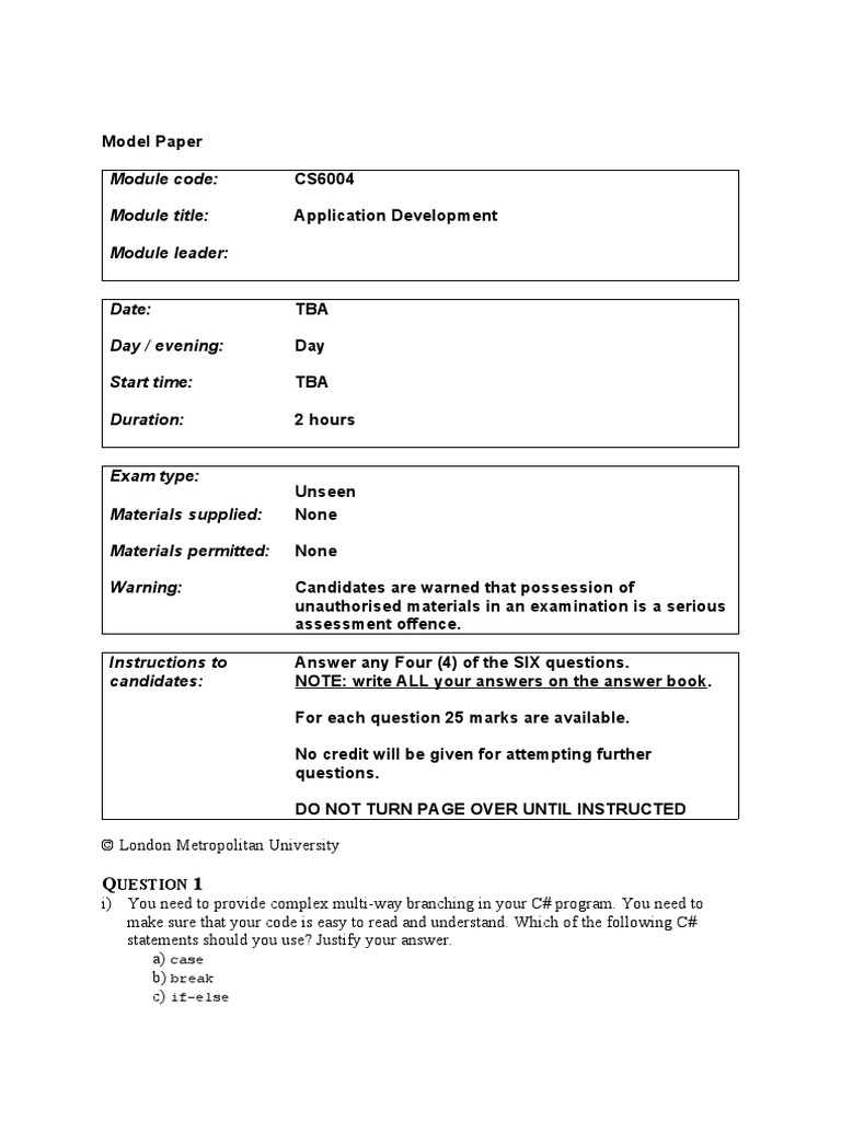 Ad Model Paper 1-Esoft | PDF | Computer Science | Computer Data