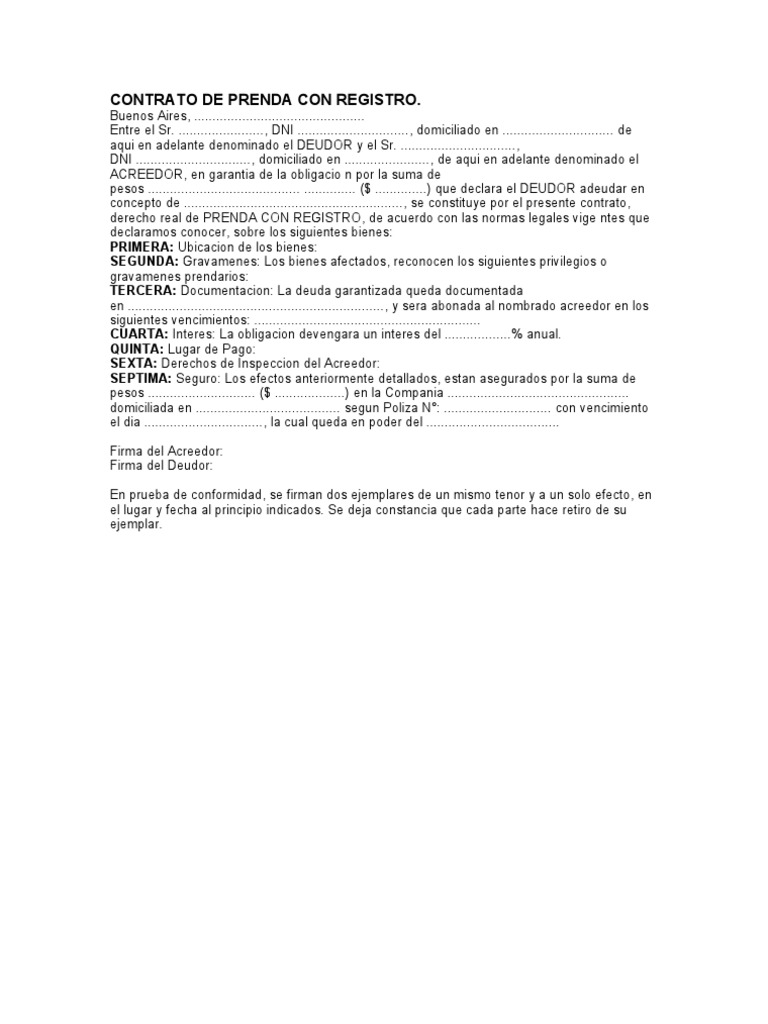 Contrato de Prenda Con Registro | PDF