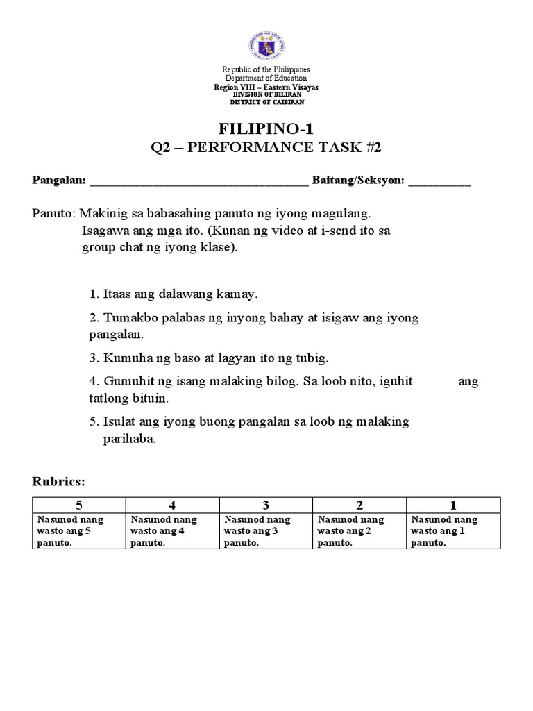 Performance Task2 - Q2 in Filipino | PDF