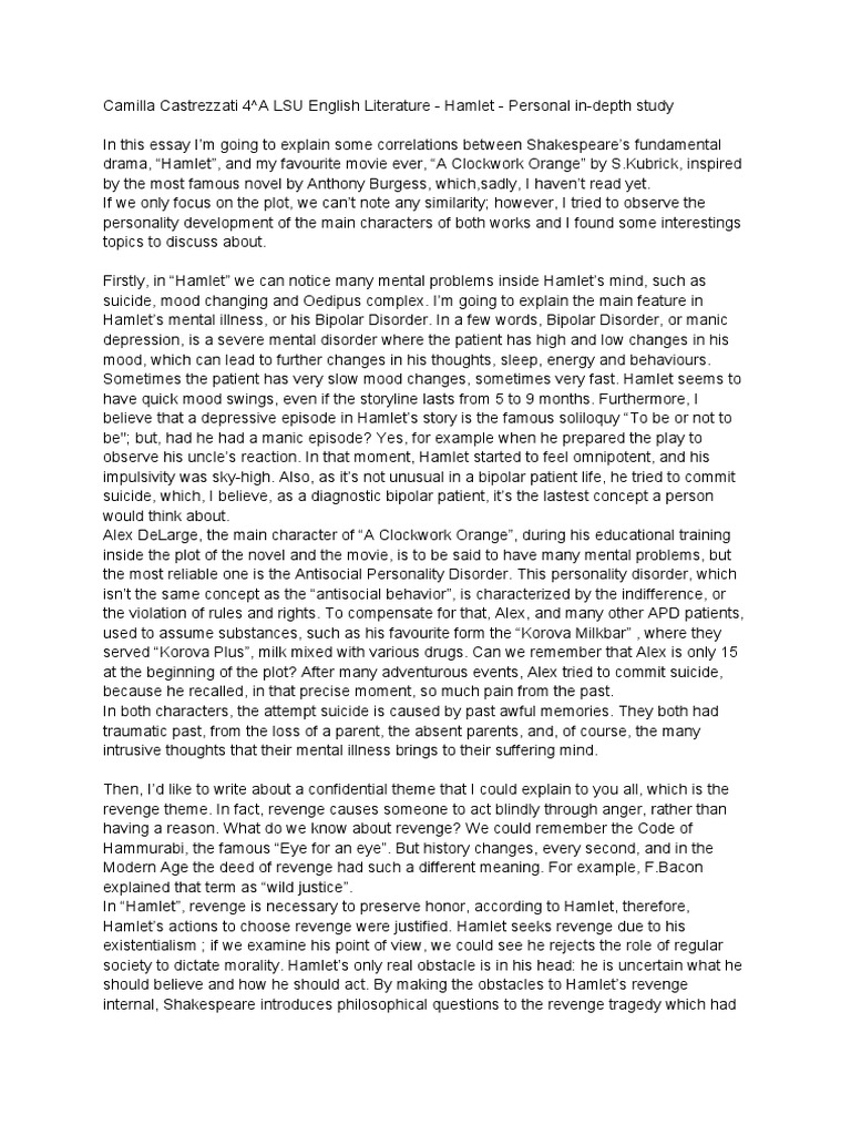 Hamlet & Clockwork Orange Analysis | PDF | Mood Disorders | Bipolar ...