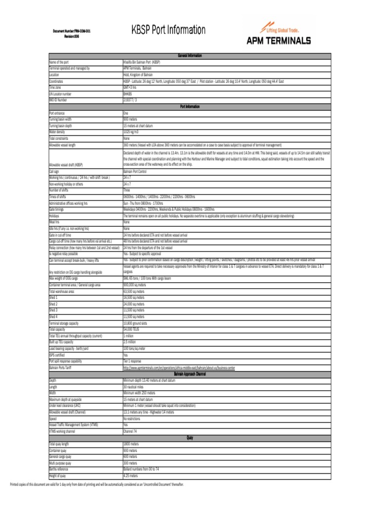 KBSP Port Information | PDF | Tugboat | Forklift
