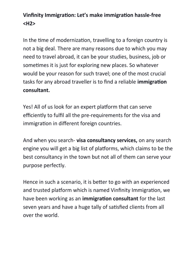Vinfinity Immigration Homepage On-Site Content | PDF | Consultant | Travel Visa
