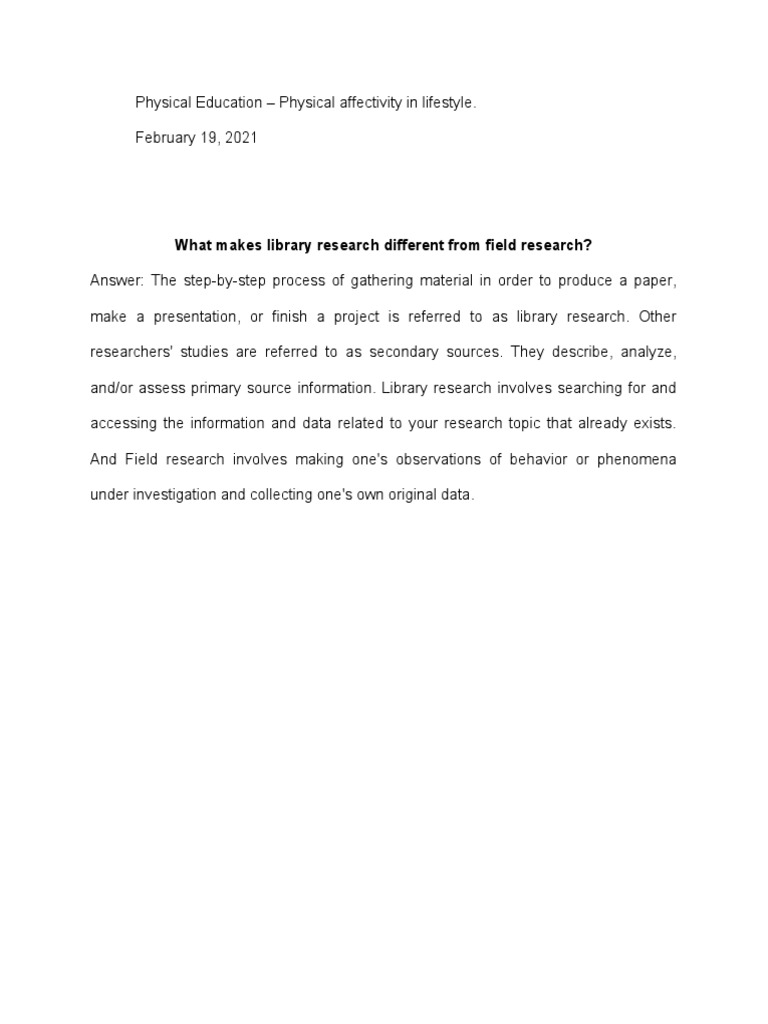 Physical Education - Library Research | PDF