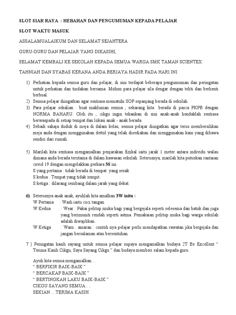 Slot Siar Raya Petang | PDF