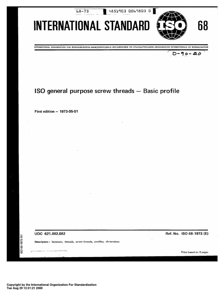 Iso 68 Screw Threads | PDF