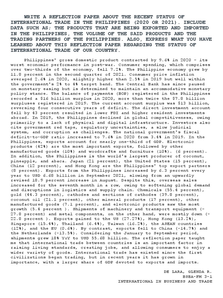 Activity No.3 - Reflection Paper | PDF | Balance Of Payments ...