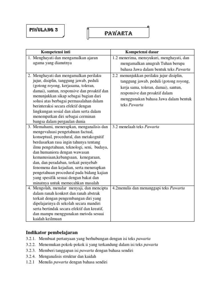 Pemahaman dan Struktur Teks Pawarta | PDF