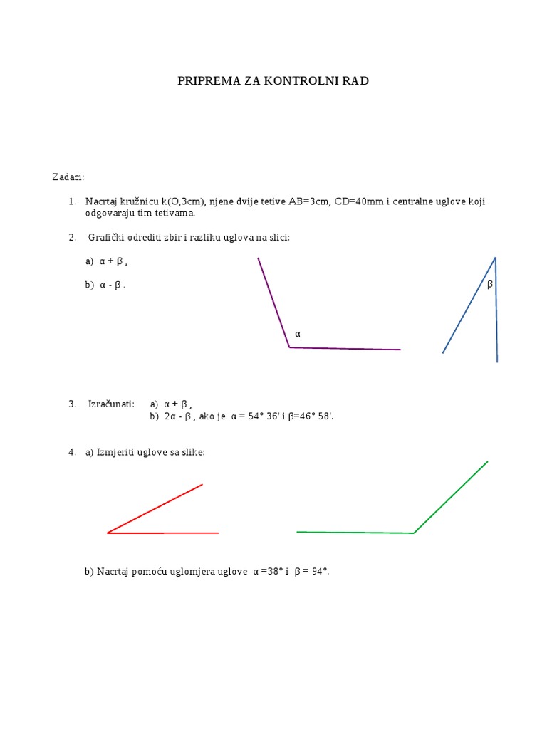 Priprema Za Kontrolni Rad - Uglovi | PDF