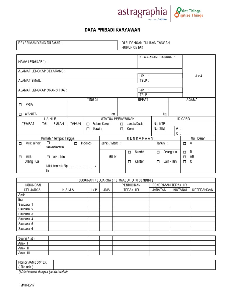 FORM Data Pribadi Karyawan | PDF