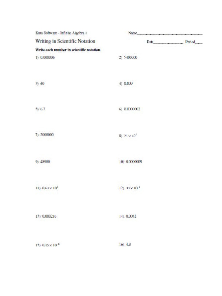 Writing Scientific Notation-Worksheet | PDF