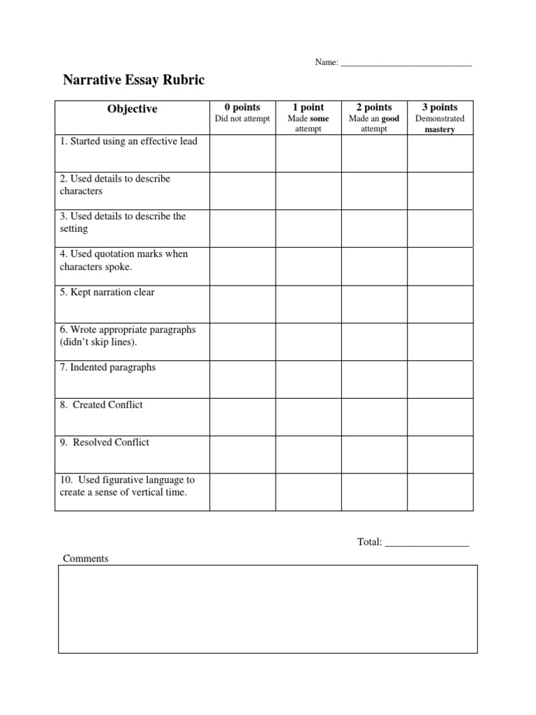 Narrative Essay Rubric | PDF