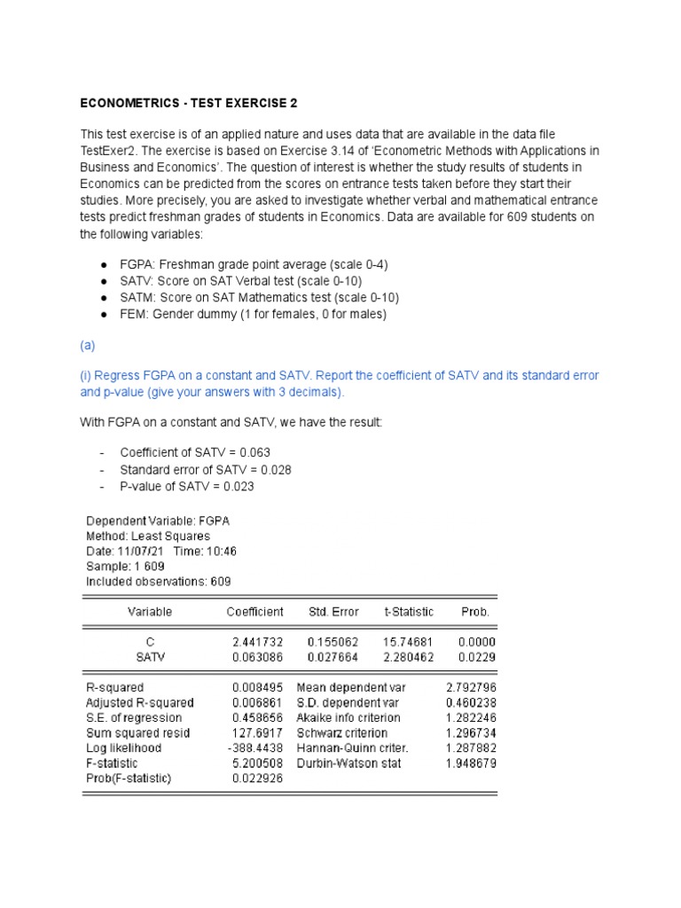 Eco - Test 2 | PDF | Regression Analysis | Correlation And Dependence