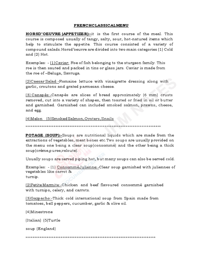 17 Course French Classical Menu | PDF | Salad | Hors D'oeuvre