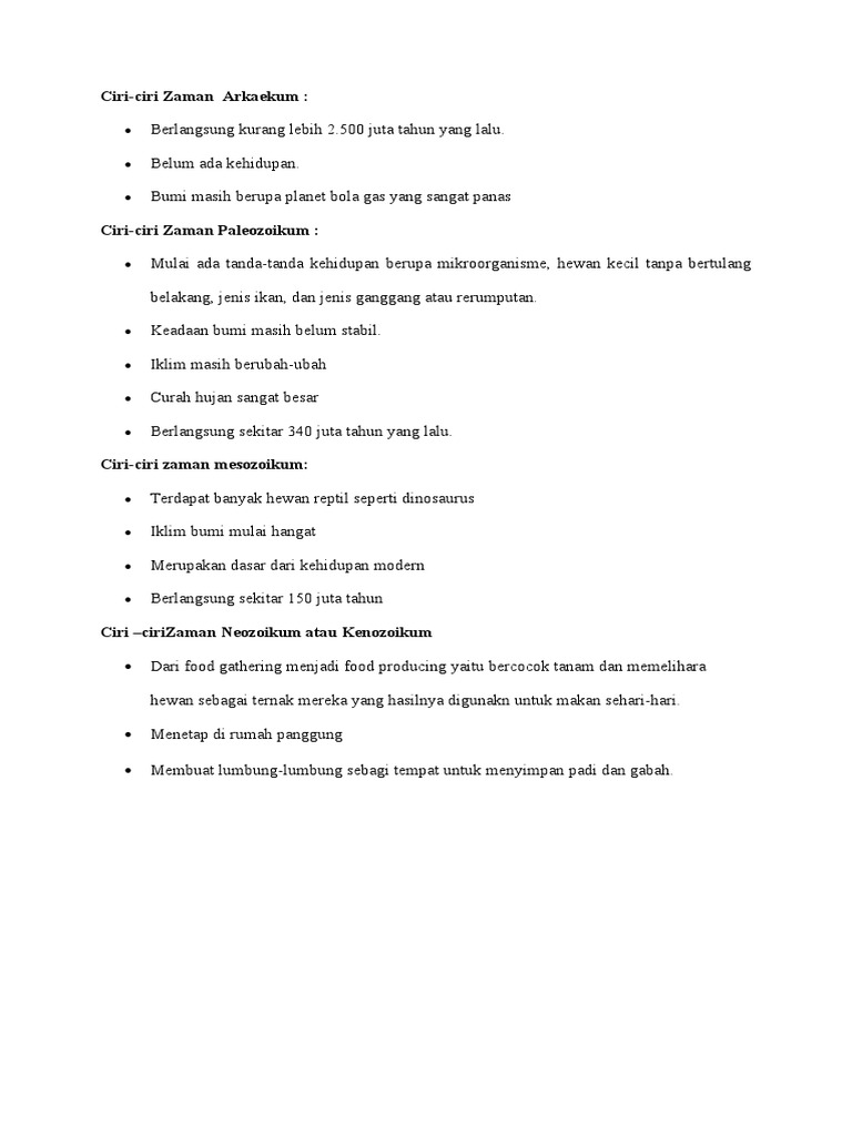 Ciri Ciri Zaman Arkaekum | PDF