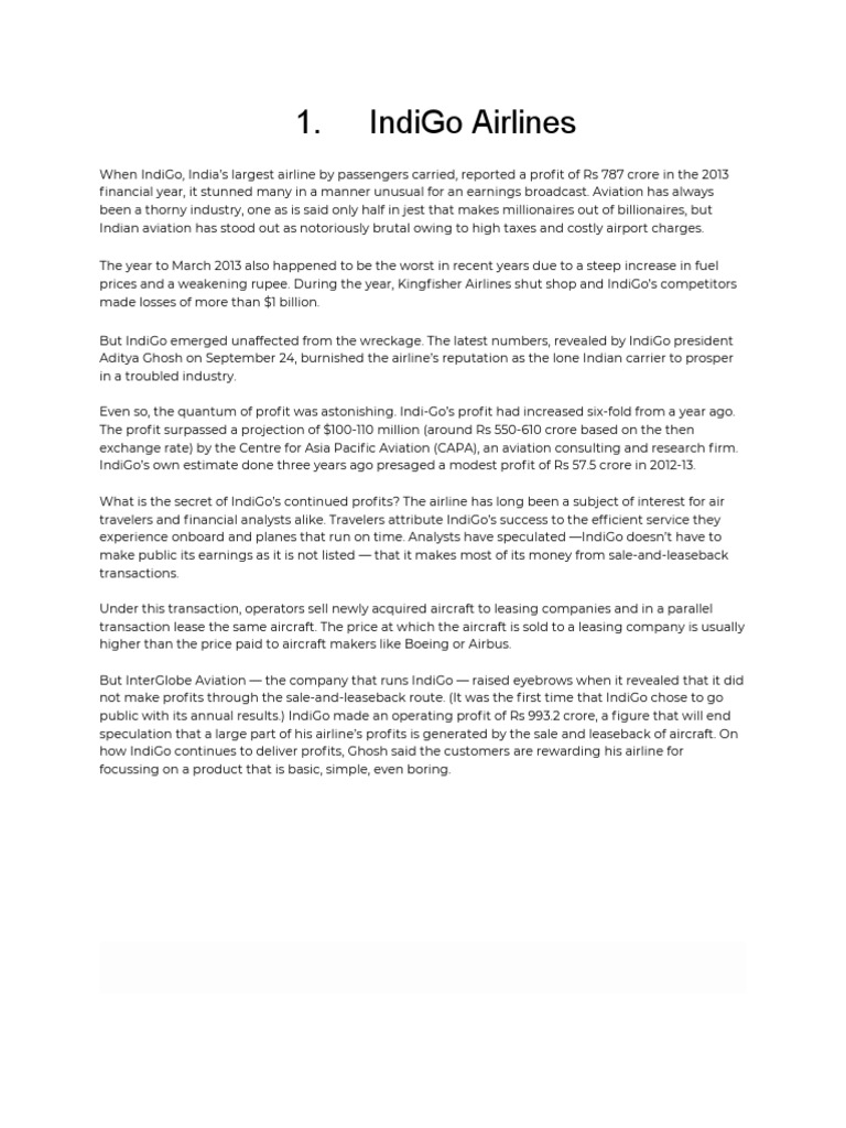 IndiGo Airlines - Case Study | PDF | Airlines | Aviation