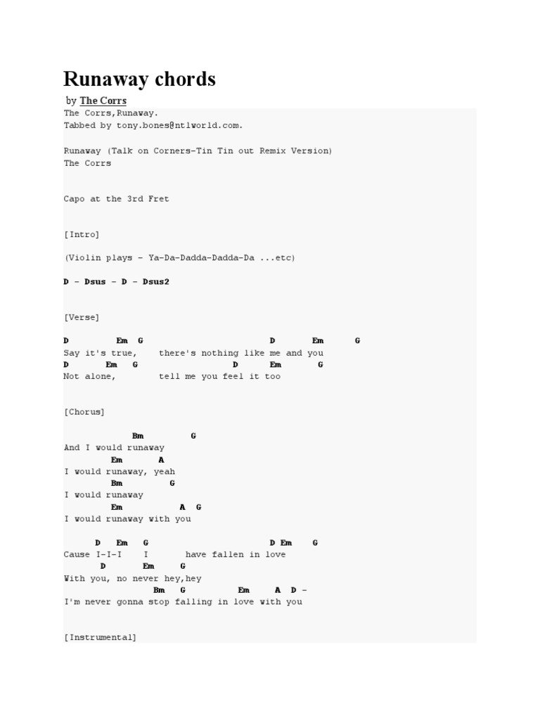 Runaway Chords: The Corrs | PDF