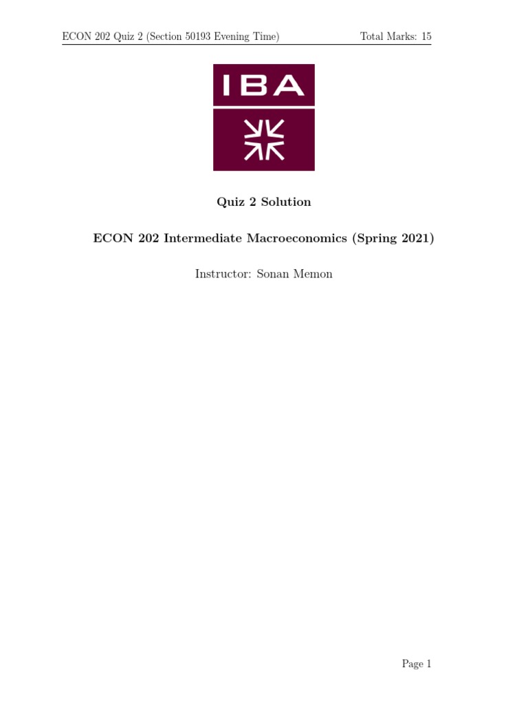 ECON 202 Quiz 2 Solutions Overview | PDF | Consumer Price Index | Inflation