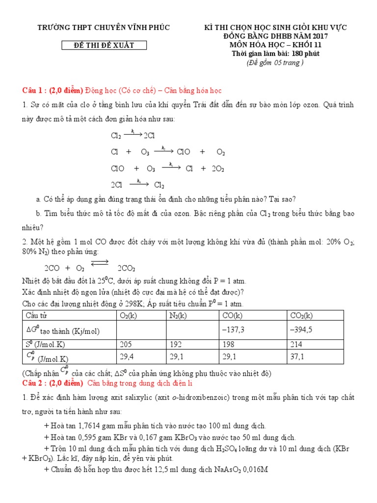Hóa 11 - Đề Thi Đề Xuất DHBB - Đáp Án - DHBB 2017 | PDF