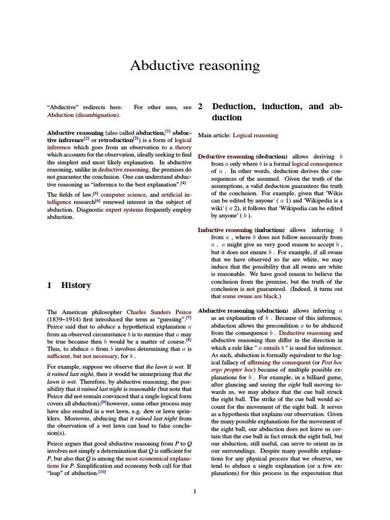 Abductive Reasoning: 2 Deduction, Induction, and Ab-Duction | PDF ...