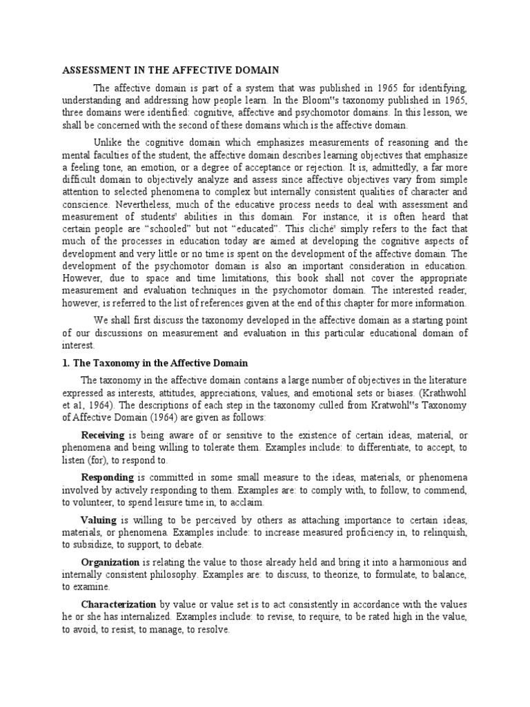 Assessment in The Affective Domain | PDF | Motivational | Motivation