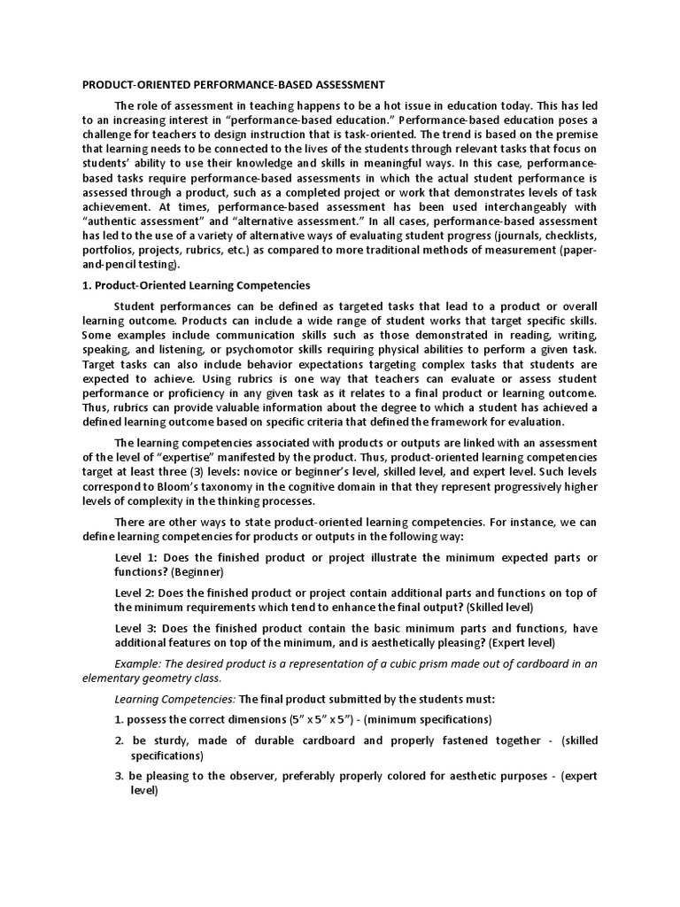 Product-Oriented Performance-Based Assessment | PDF | Educational ...