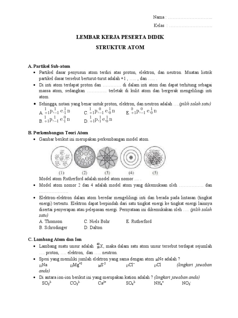 LKPD KIMIA X - Struktur Atom | PDF