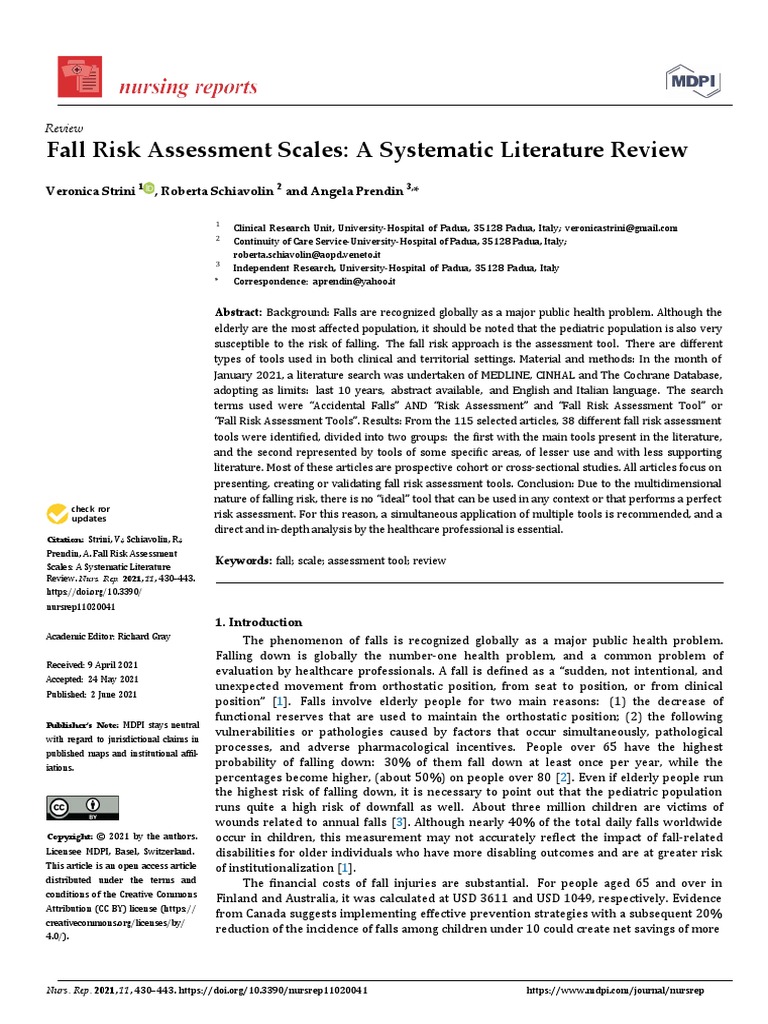 Fall Risk Assessment Scales: A Systematic Literature Review | PDF ...