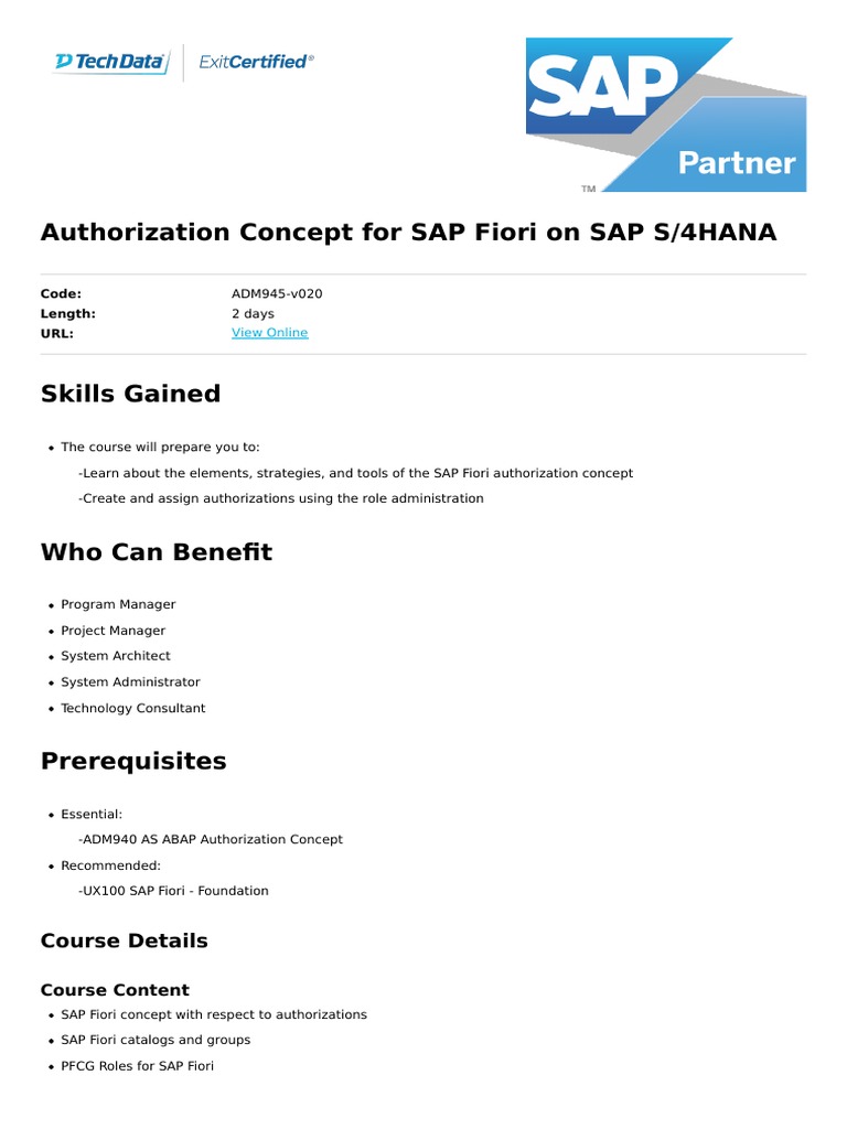 Authorization Concept For Sap Fiori On Sap S4hana | PDF