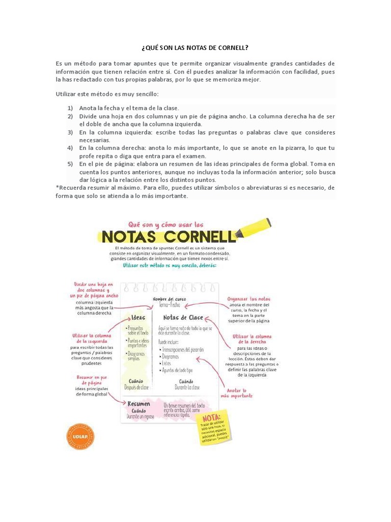 Qué Son Las Notas de Cornell | PDF | Artes del Lenguaje y Comunicación