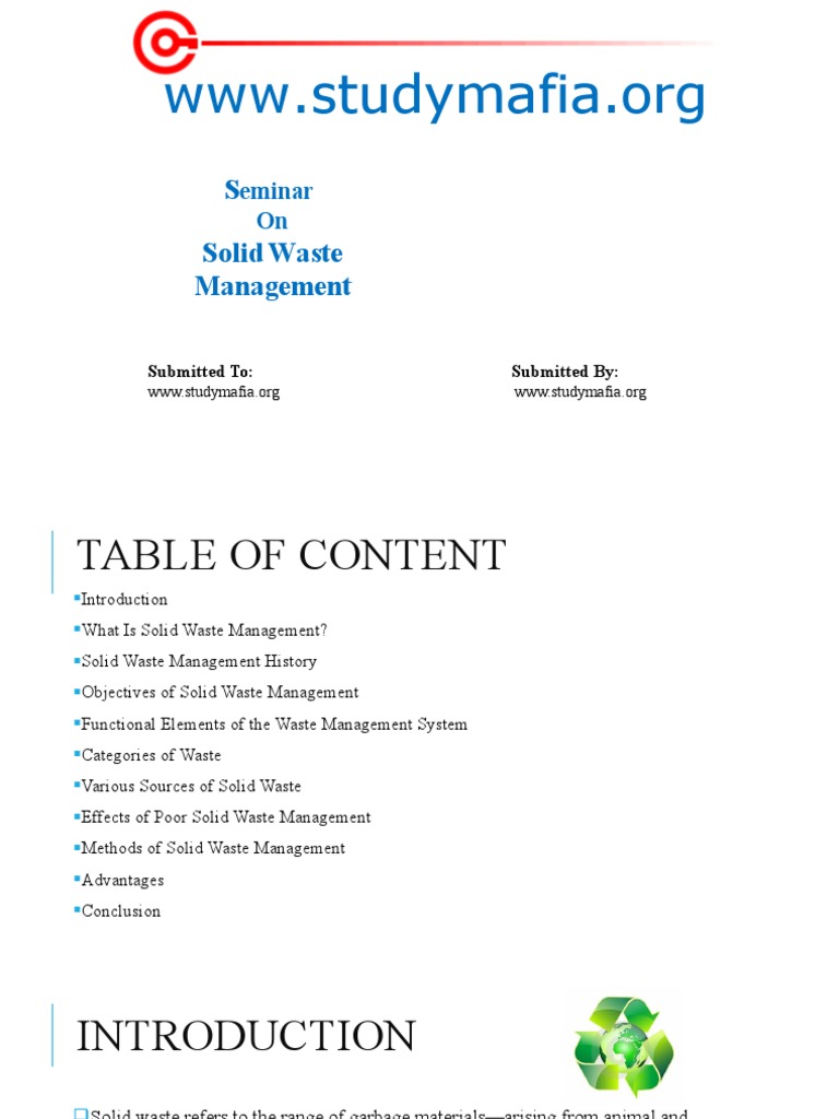 Seminar on Solid Waste Management | PDF | Waste | Waste Management
