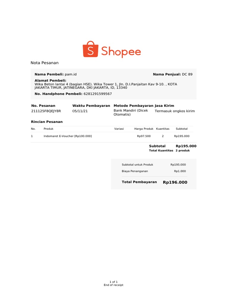 Contoh Nota dan Voucher Indomaret | PDF