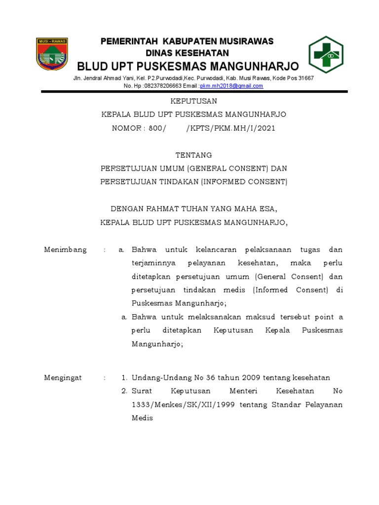Kebijakan Consent Puskesmas Mangunharjo | PDF