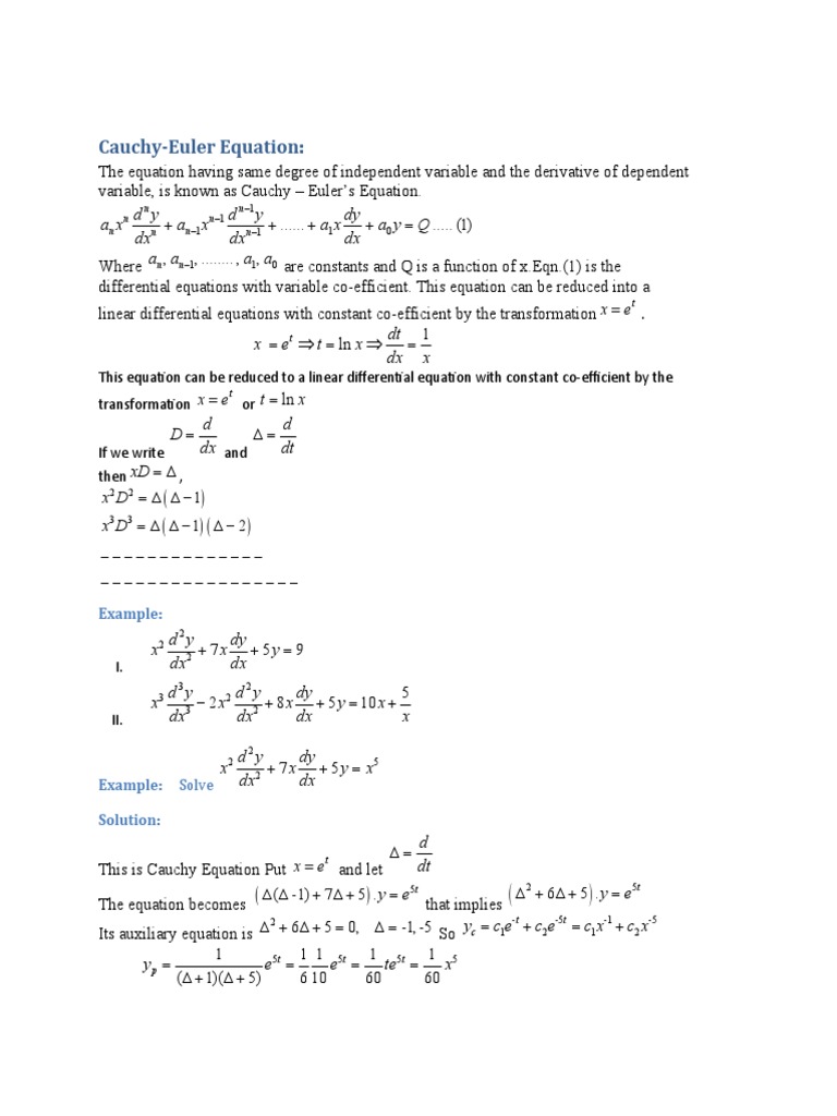 Cauchy-Euler Differential Equations | PDF | Mathematical Concepts | Differential Equations