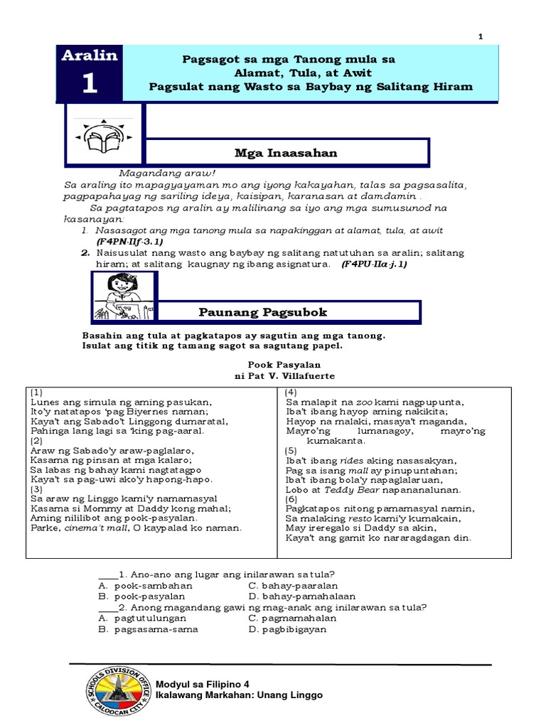 Filipino 4 Q2 Week 1 | PDF