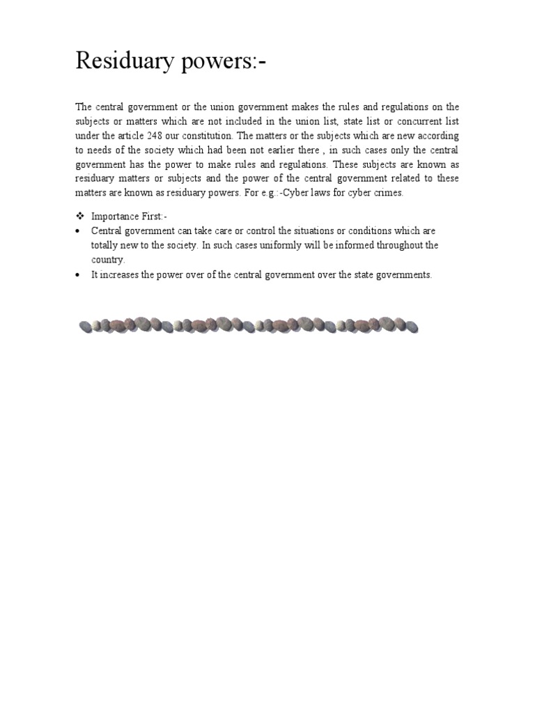 Residuary Powers | PDF | Politics