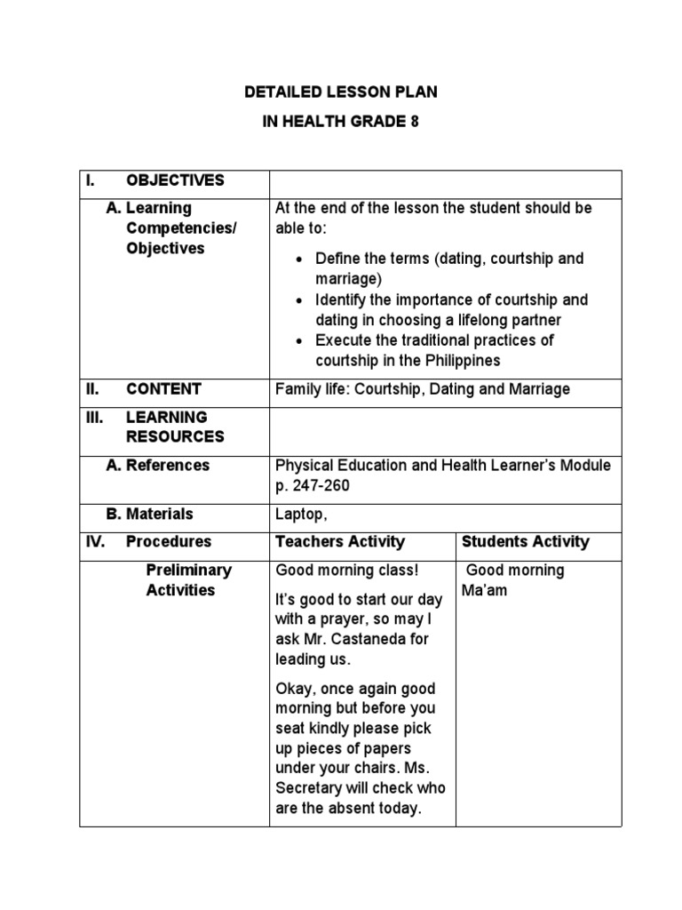 Grade 8 Health Lesson on Courtship | PDF