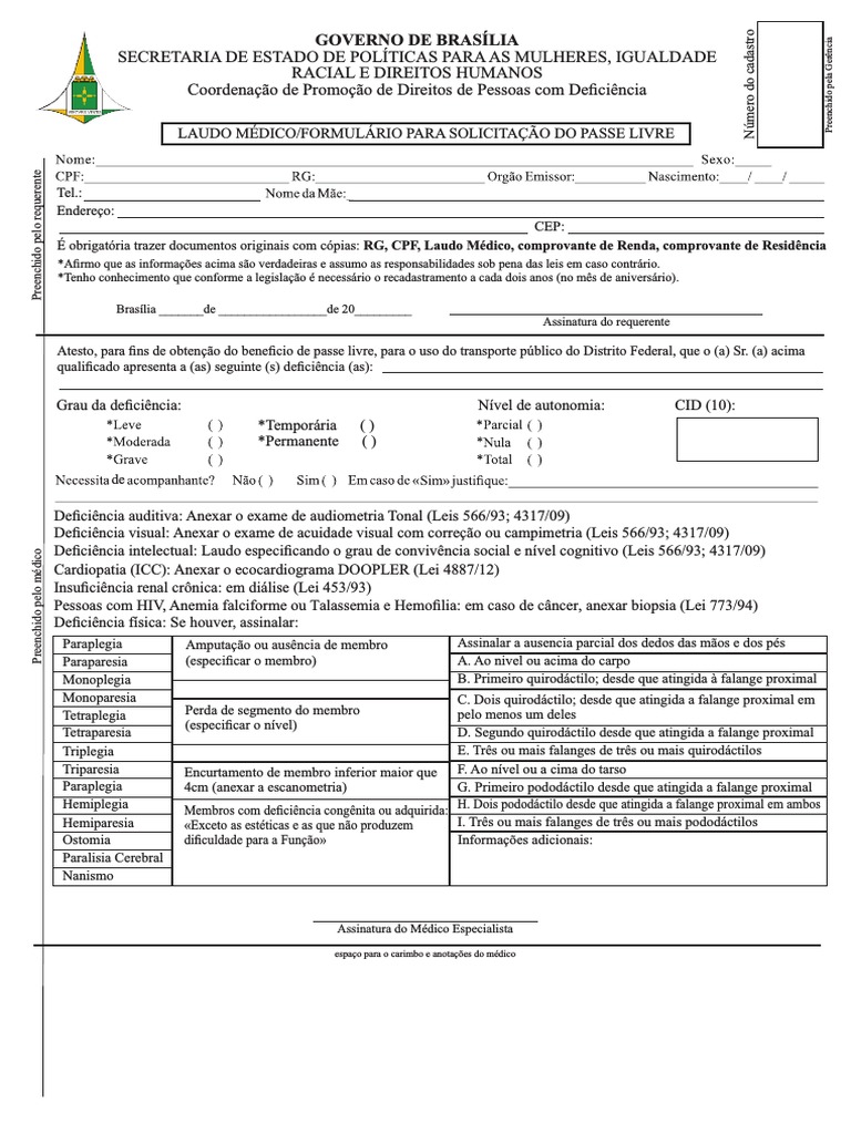 Formulário para solicitação de passe livre para pessoas com deficiência ... Formulário para solicitação de passe livre para pessoas com deficiência ...