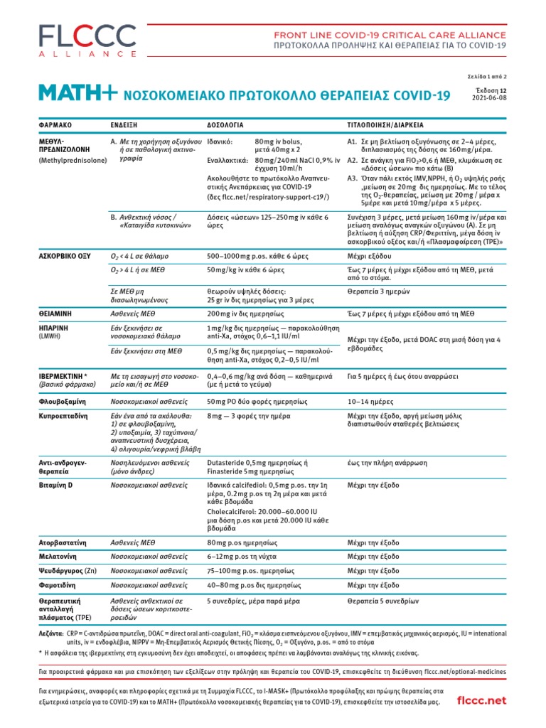FLCCC Alliance MATHplus Protocol Ελληνικά Greek | PDF