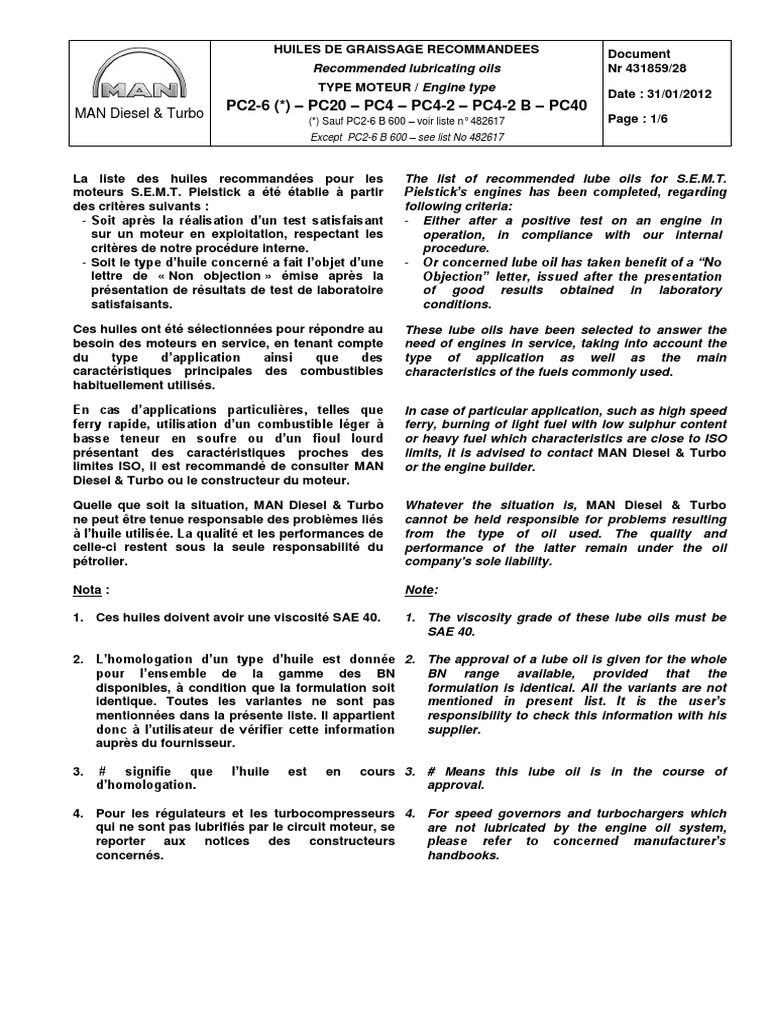 PC2-6 & PC4 - Lube Oil Approval List | PDF | Fioul | Sources d'énergie chimique