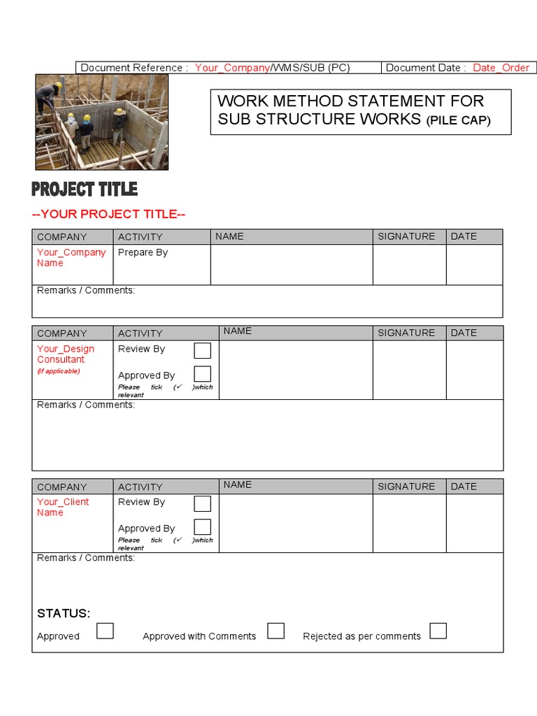 Work Method Statement For Sub Structure Works: (Pile Cap) | PDF ...