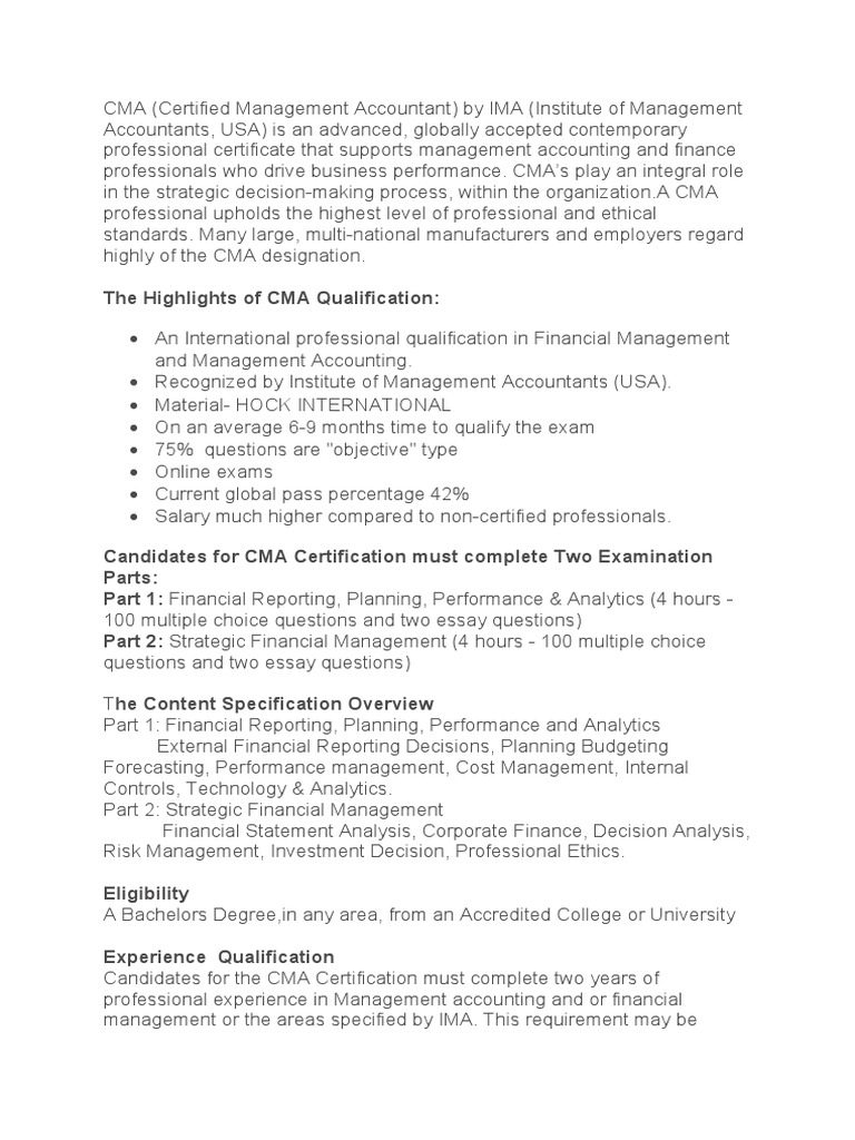 Cma Usa | PDF | Accountant | Management Accounting