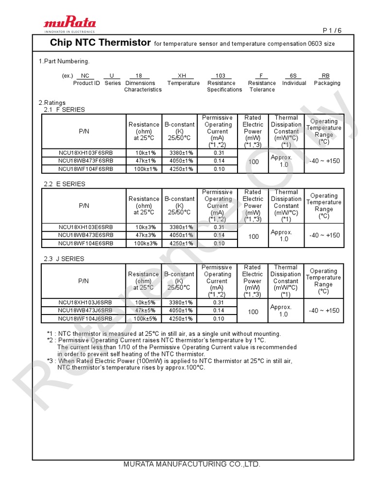 Chip NTC Thermistor: Murata Manufacuturing Co.,Ltd | PDF | Soldering ...