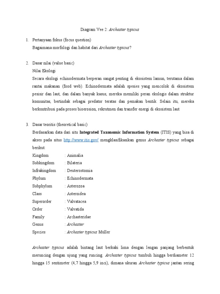 Diagram Vee Karakteristik Archaster Typicus | PDF