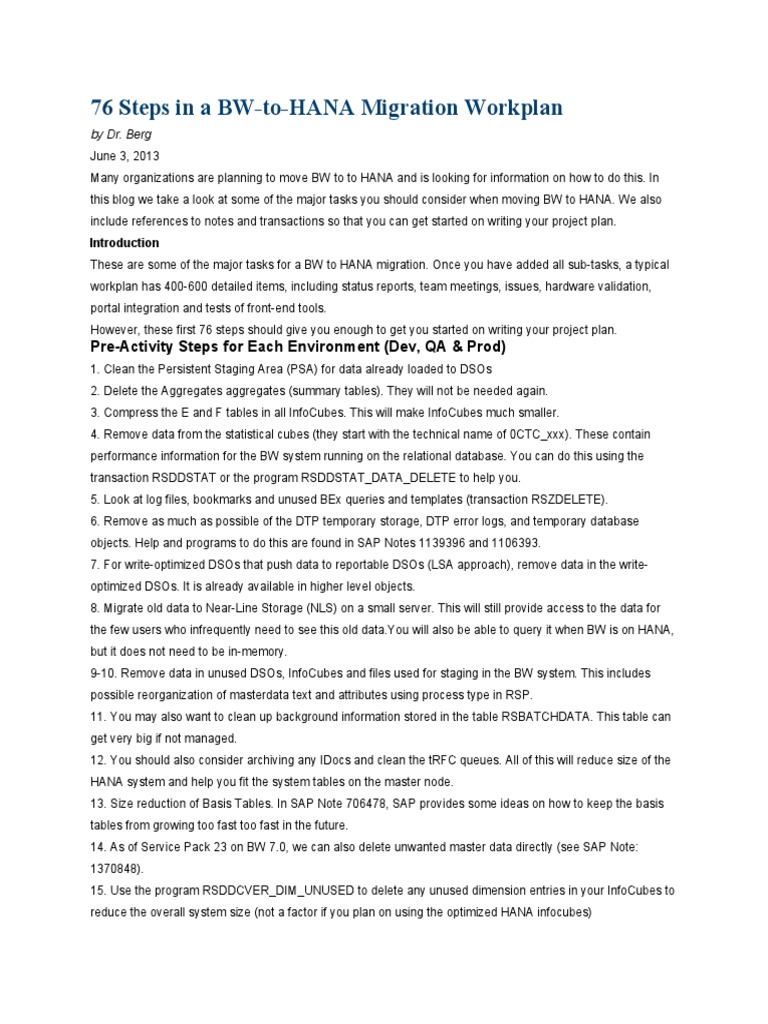 76 Steps in A BW-to-HANA Migration | PDF | Databases | Data