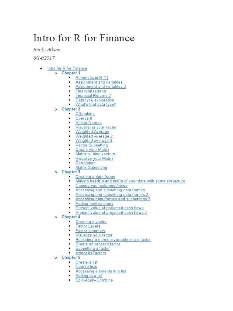 Intro For R For Finance CH 1 | PDF | Multiplication | Weighted ...