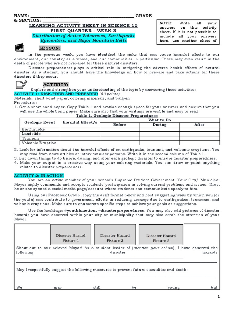 Lesson:: Learning Activity Sheet in Science 10 First Quarter - Week 3 ...